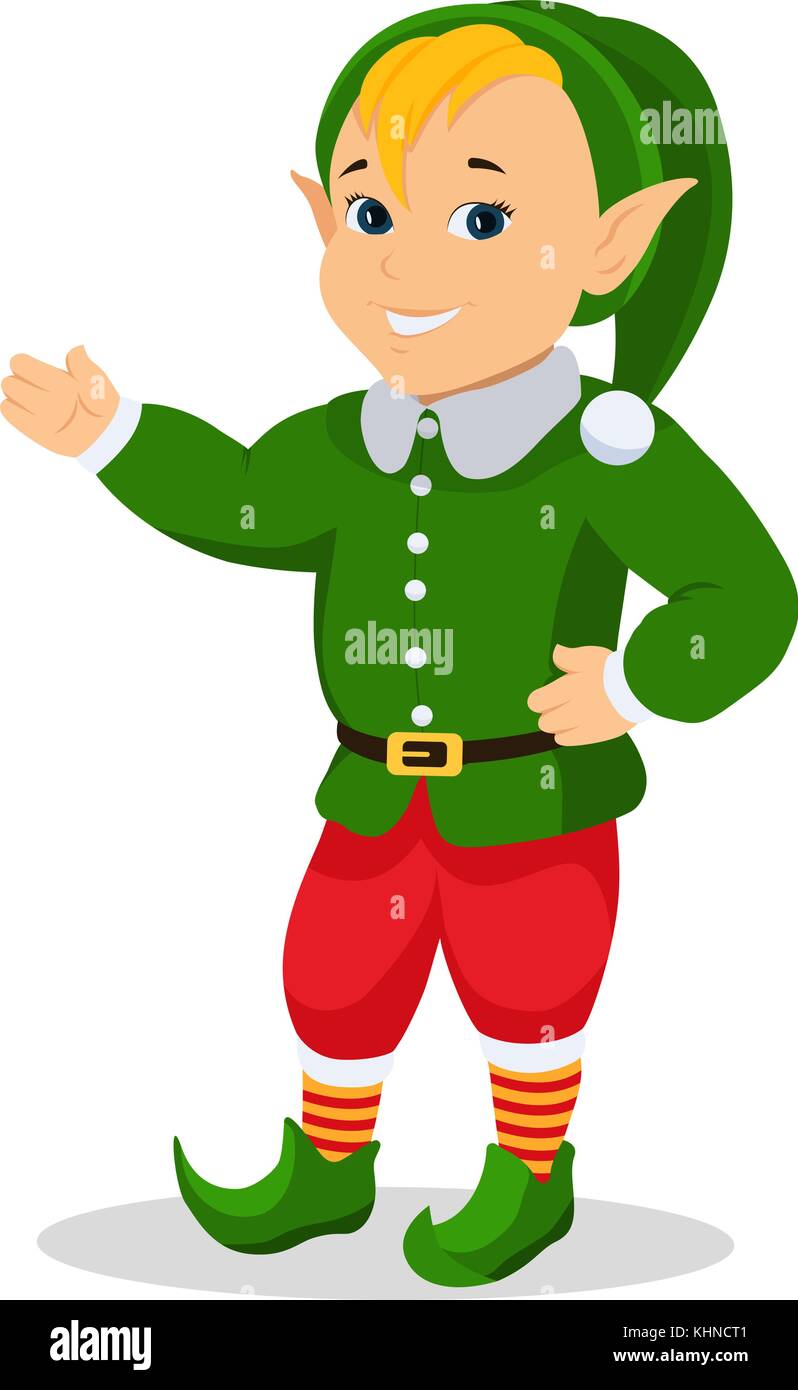Vector cartoon christmas elf stands with hands Stock Vector Image & Art ...
