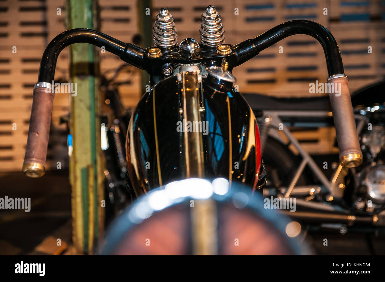 detailed shots of parts and components of an old retro motorcycle ...