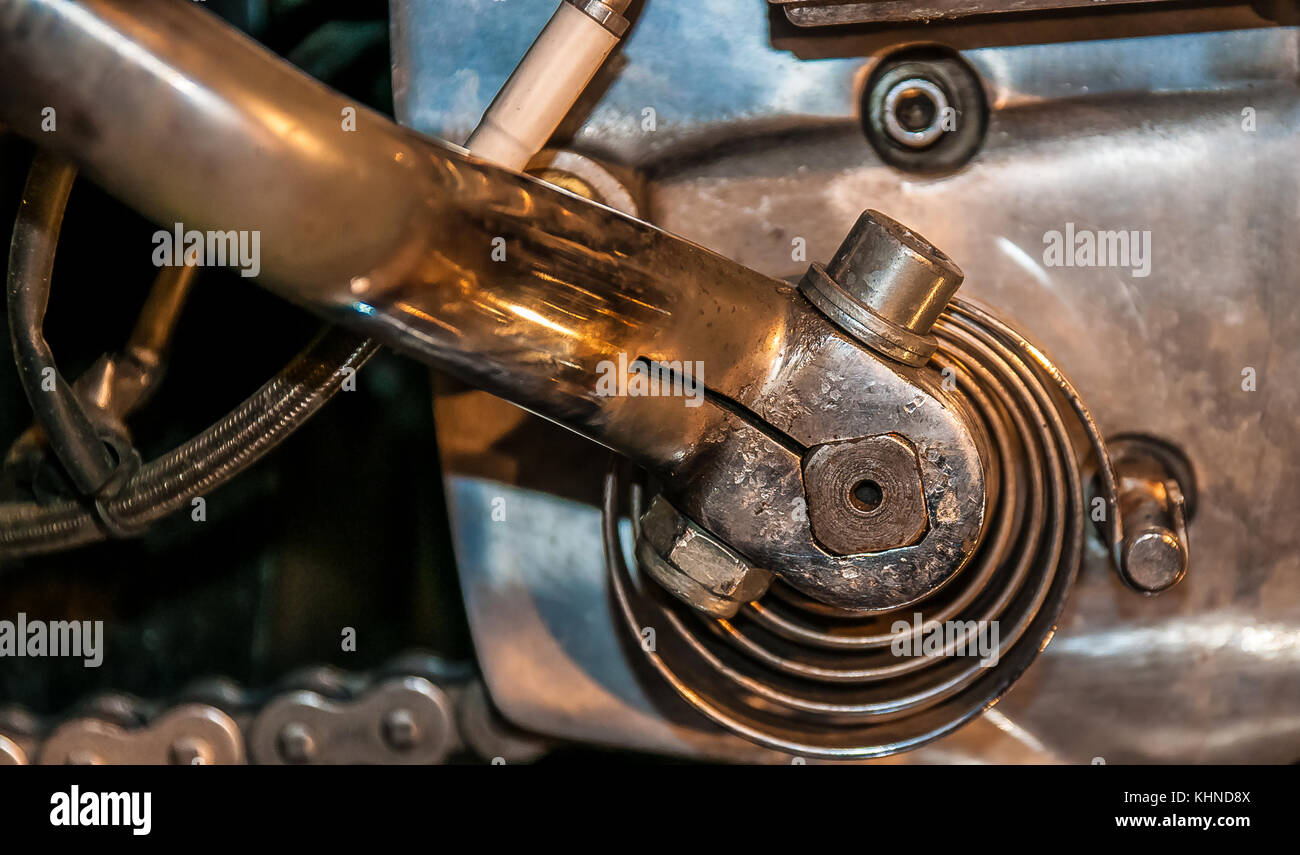 detailed shots of parts and components of an old retro motorcycle ...