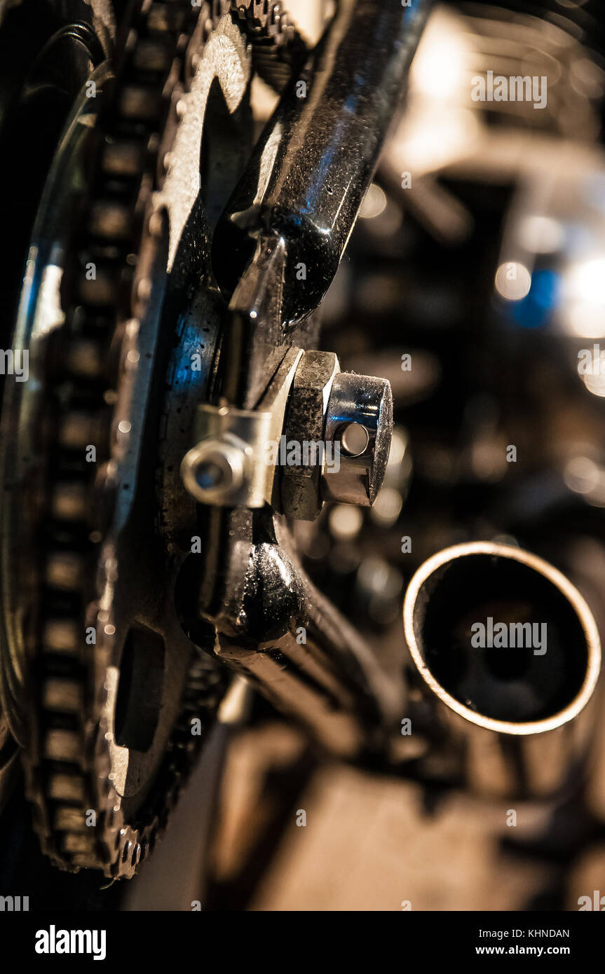 detailed shots of parts and components of an old retro motorcycle ...