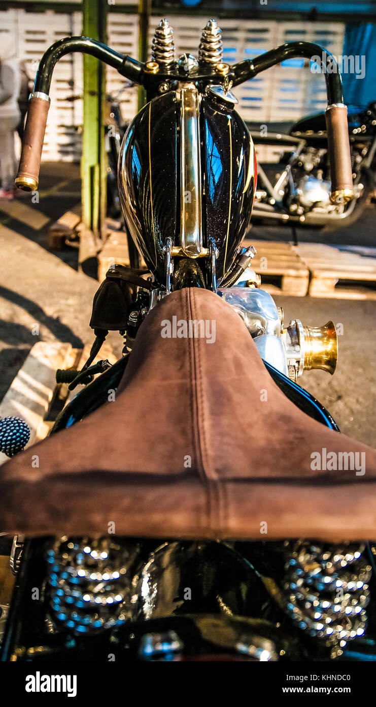 detailed shots of parts and components of an old retro motorcycle ...