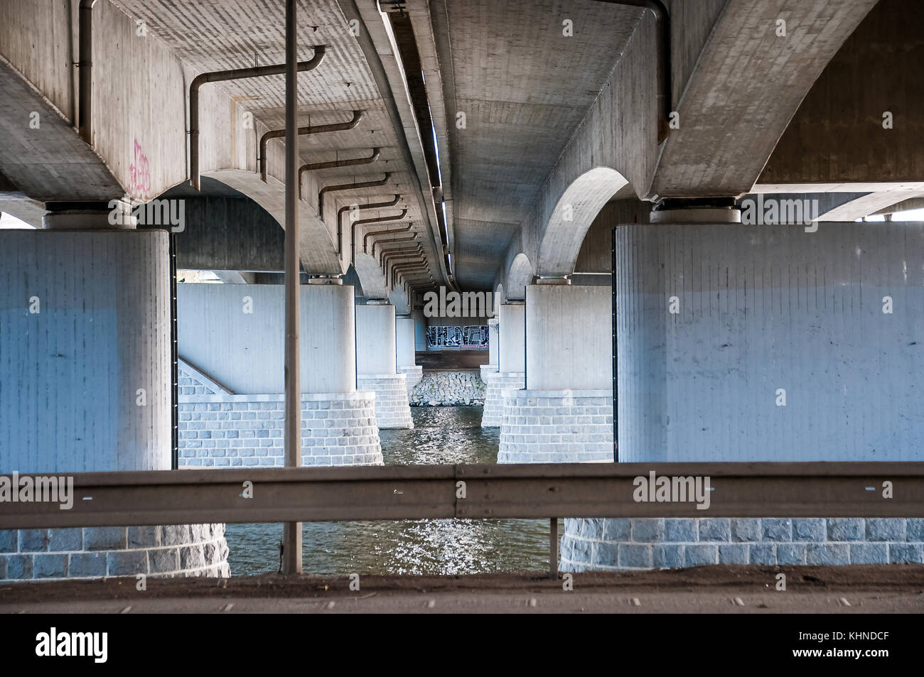 bottom view of the concrete bridge Stock Photo - Alamy