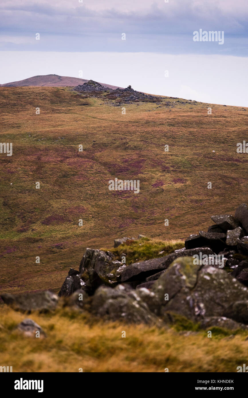 Megalithic landscapes in the UK: Distamt view of Bedd Arthur, looking ...
