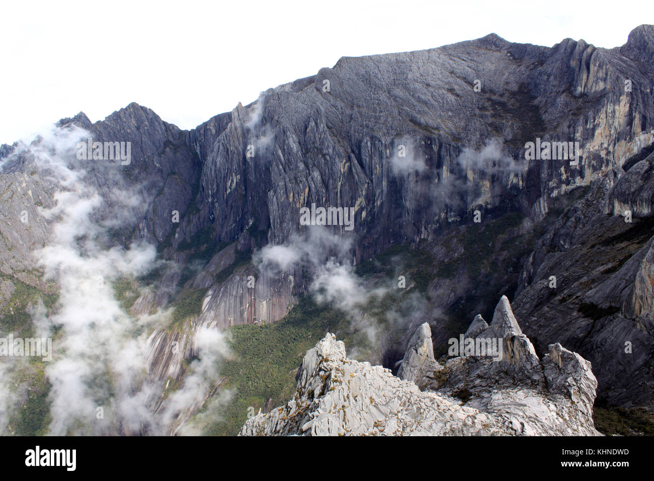 Clouds in crater of volcano Kinabalu in Sabah, Borneo, Malaysia Stock ...