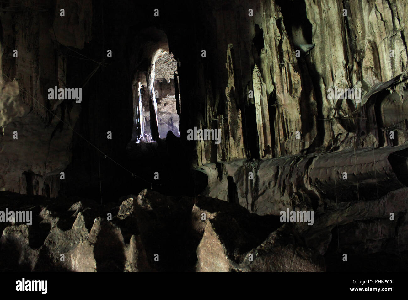 Inside dark cave in Niah national park in Borneo, Malaysia Stock Photo ...