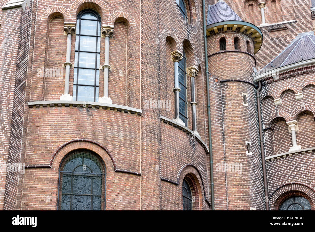 Facade Dutch church with windows and towers Stock Photo - Alamy