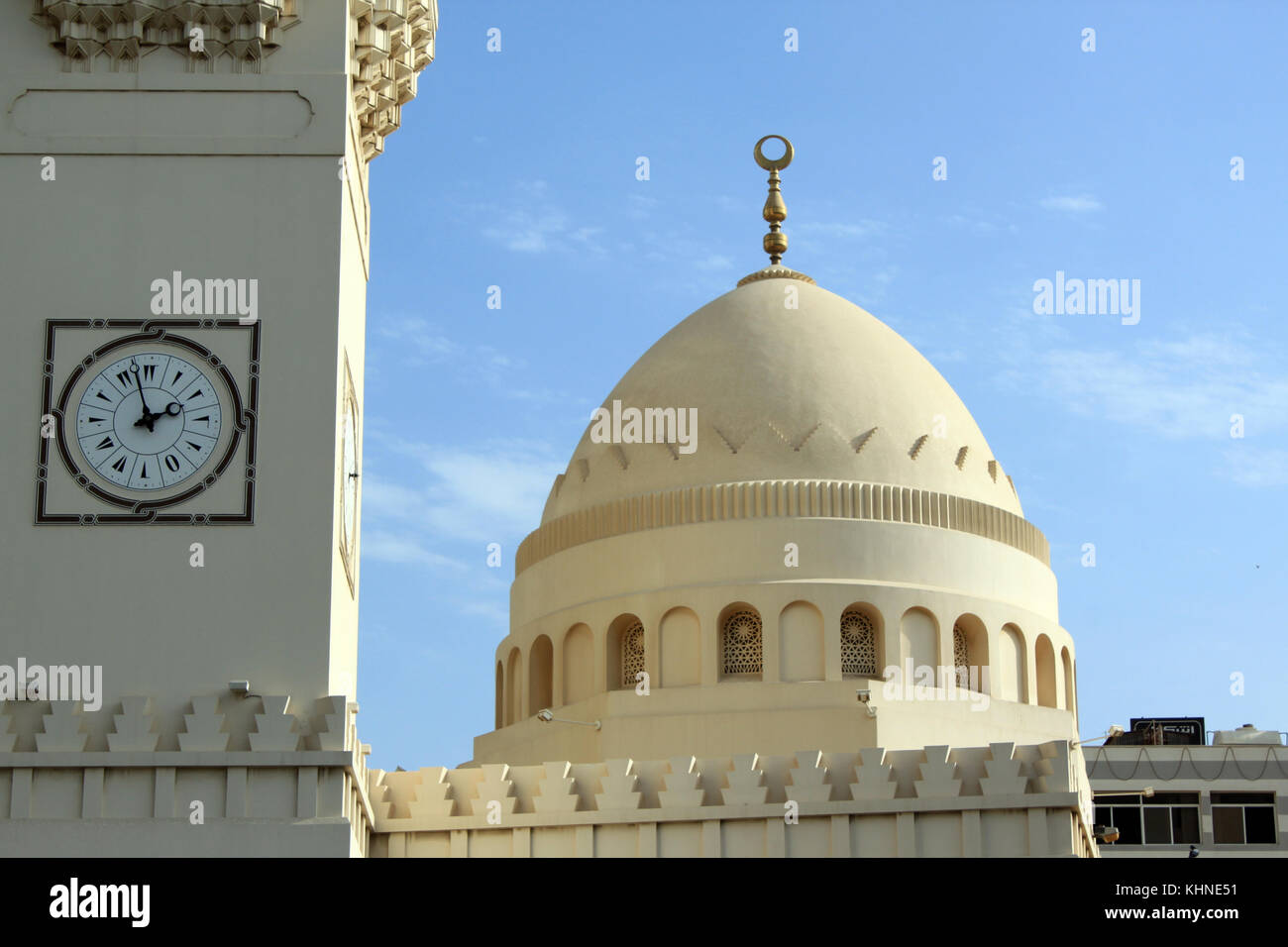 Clock tower and mosque in Manama city, Bahrein Stock Photo - Alamy