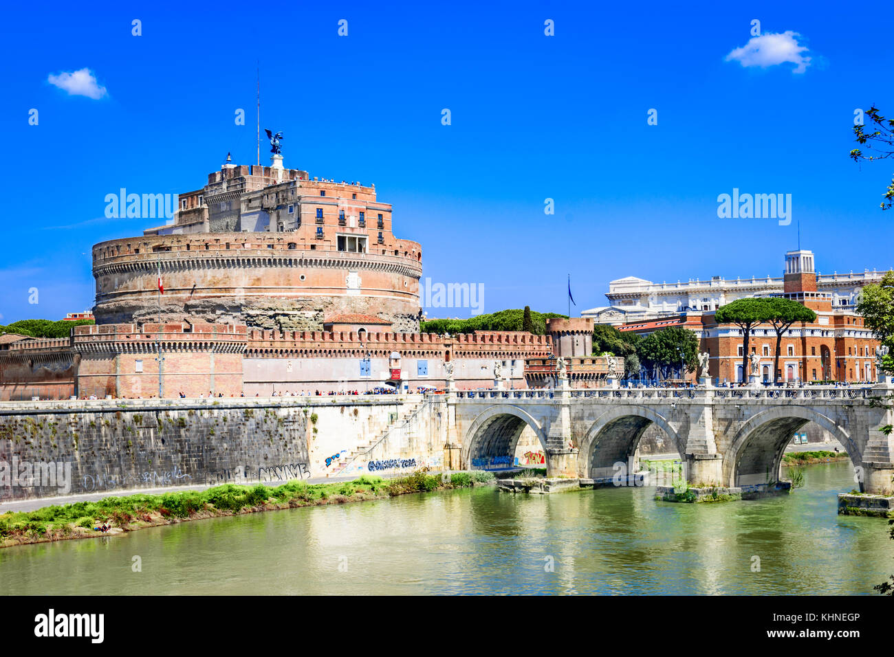 Ponte Sant'Angelo bridge crossing the river Tiber,Rome,Italy,Europe ...
