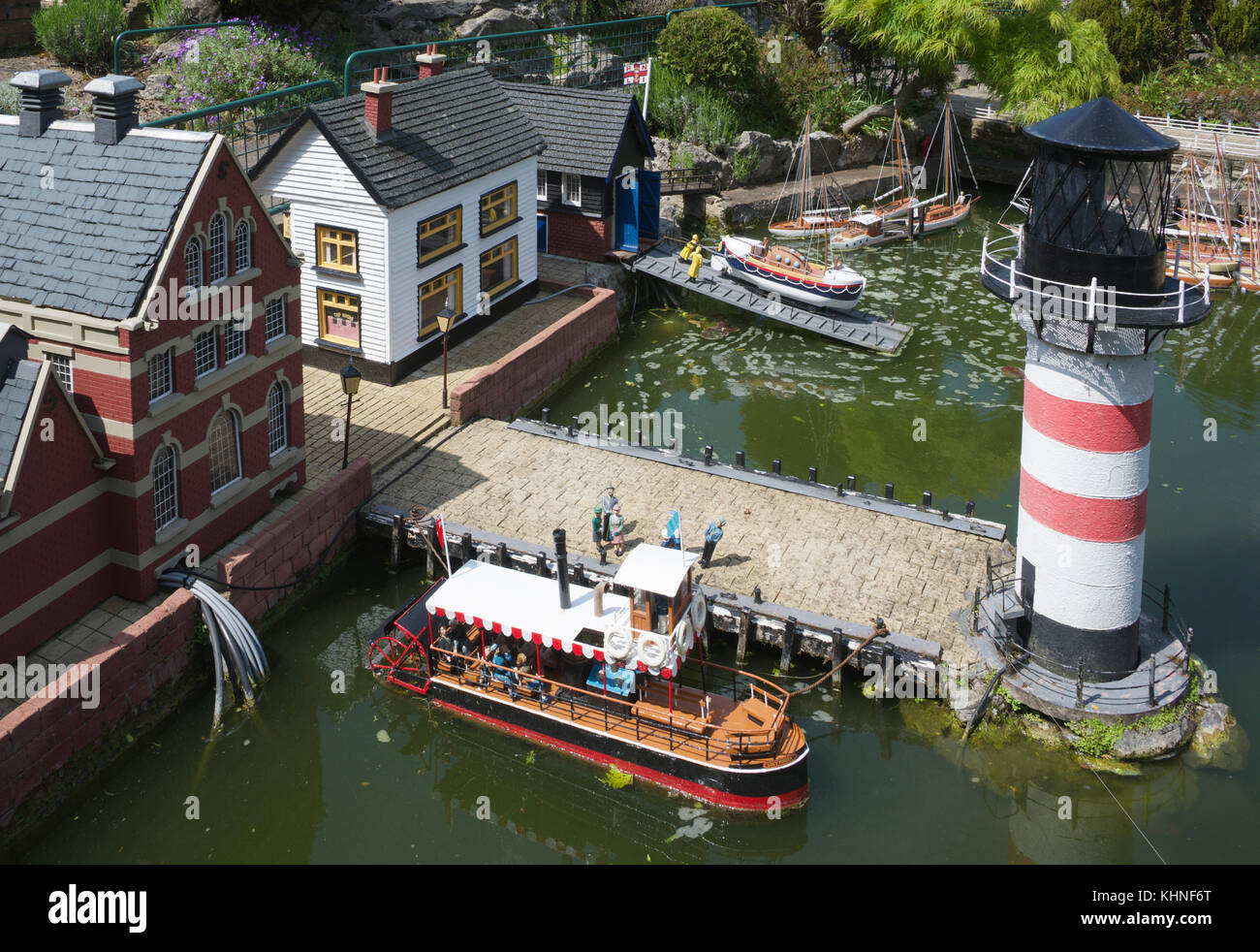 Aerial view lighthouse and port Bekonscot Model Village Beaconsfield ...