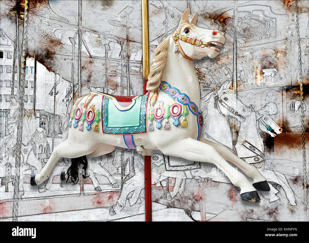 Partial Sketch of a A classic carousel horse. View from side Stock ...