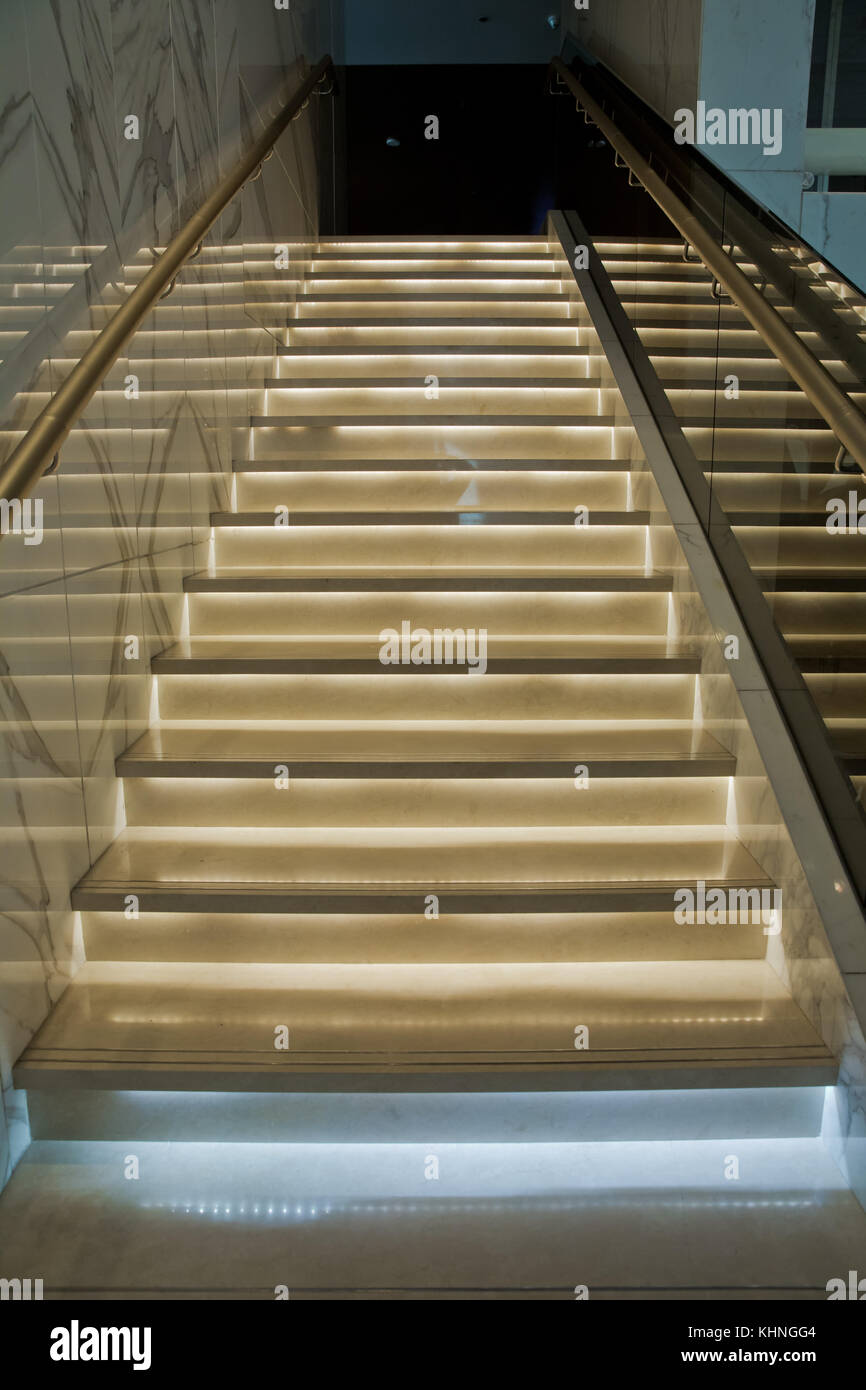Stair case in the modern hotel interior . Bright stairs in the hotel ...
