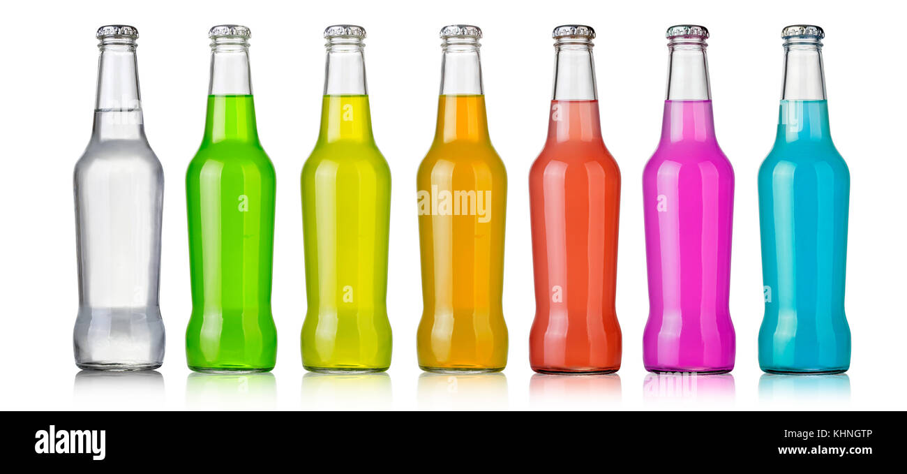 set of bottles with tasty drink isolated on white Stock Photo - Alamy