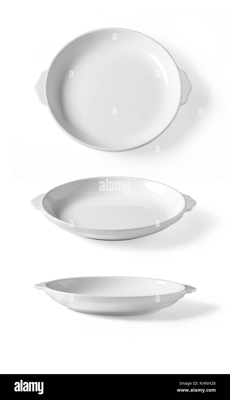 set of three White plates on white background Stock Photo - Alamy