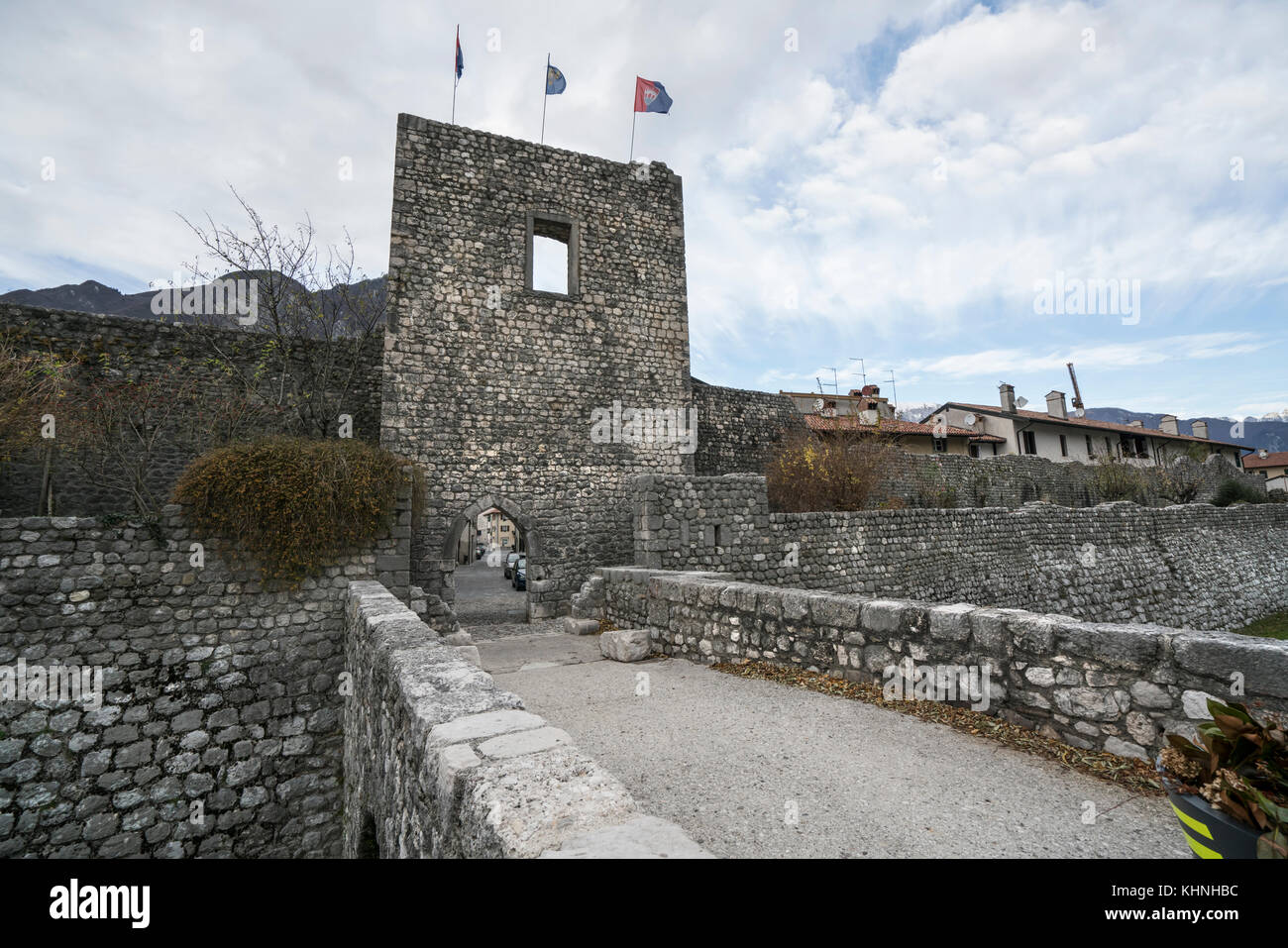 A view of the Ancient gate on the City Wall of Venzone, Friuli, Italy ...