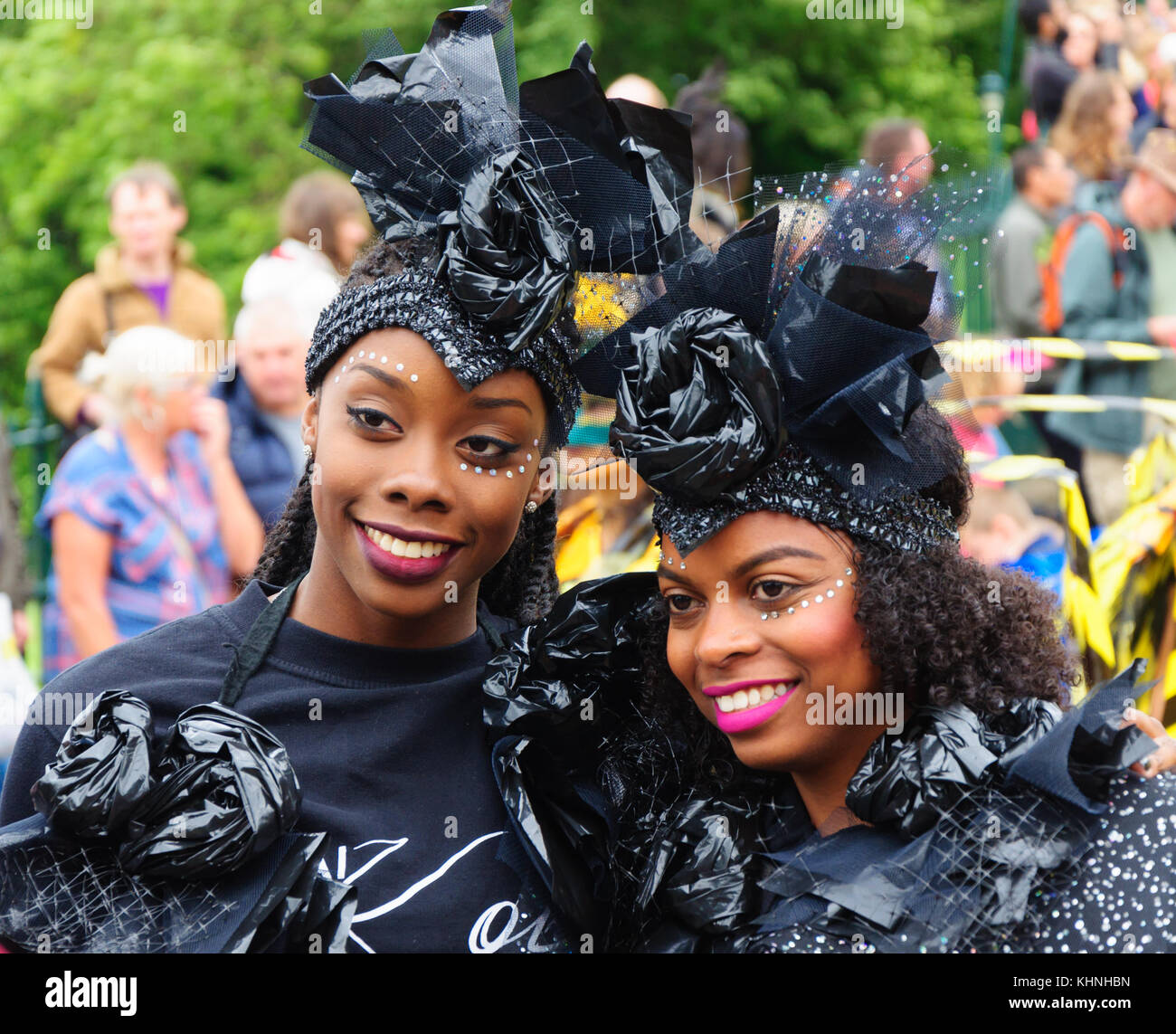 Smiling female performers in the Carnival of The Edinburgh Jazz and ...