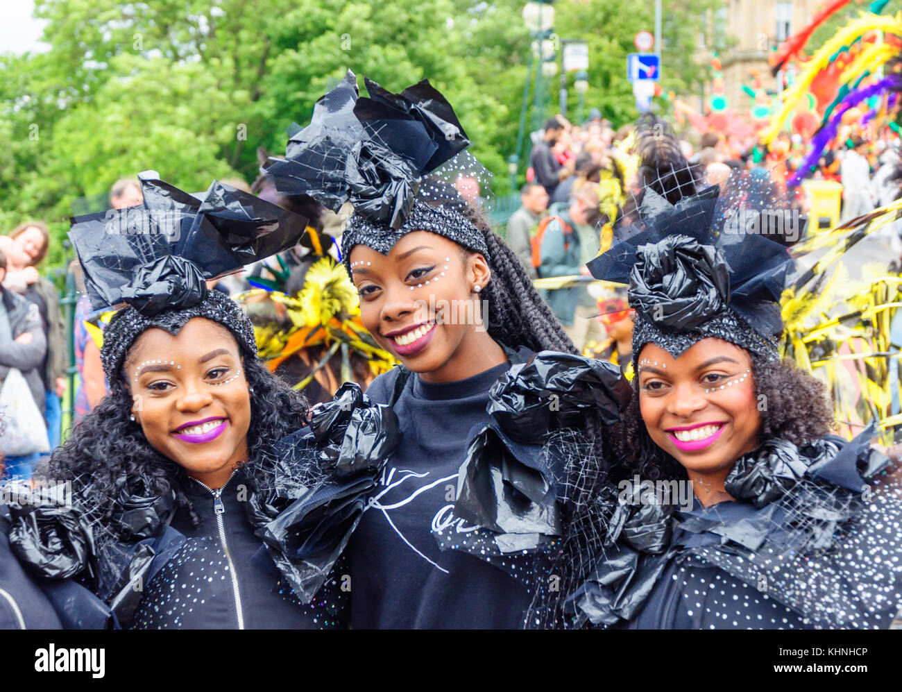 Smiling female performers in the Carnival of The Edinburgh Jazz and ...