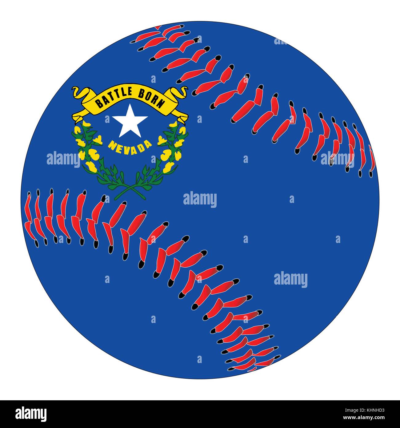 A new white baseball with red stitching with the Nevada state flag ...