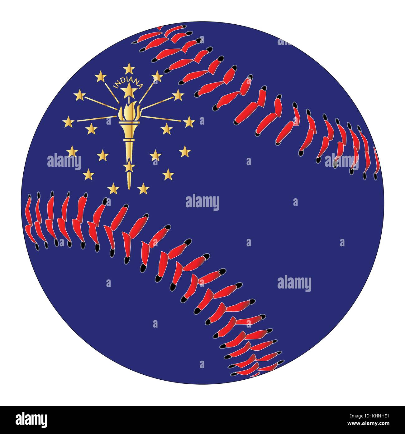 A new white baseball with red stitching with the Indiana state flag ...