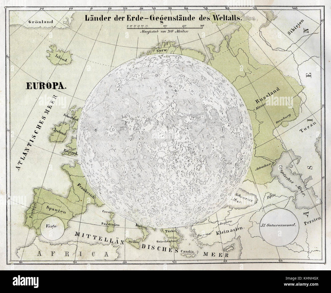 Moon, projected on the world map (Mond, projiziert auf die Weltkarte ...