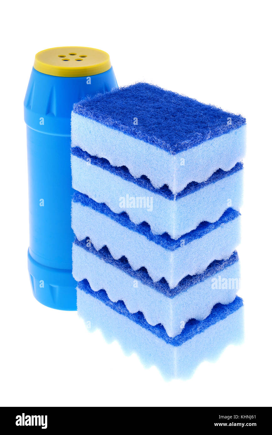 Dark blue bottle of a cleaner with five dark blue sponges Stock Photo ...