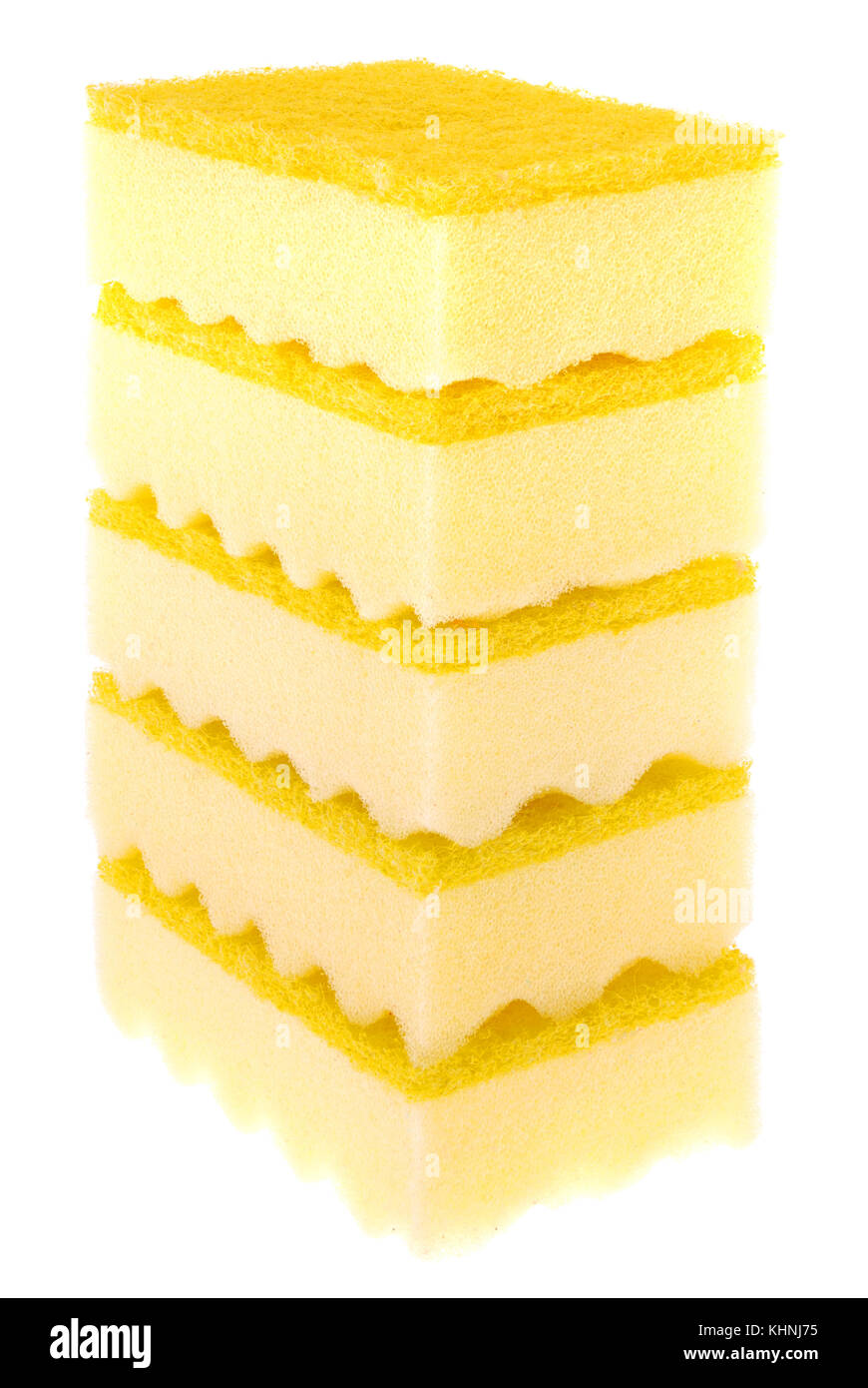 Five yellow sponges isolated on white background Stock Photo - Alamy