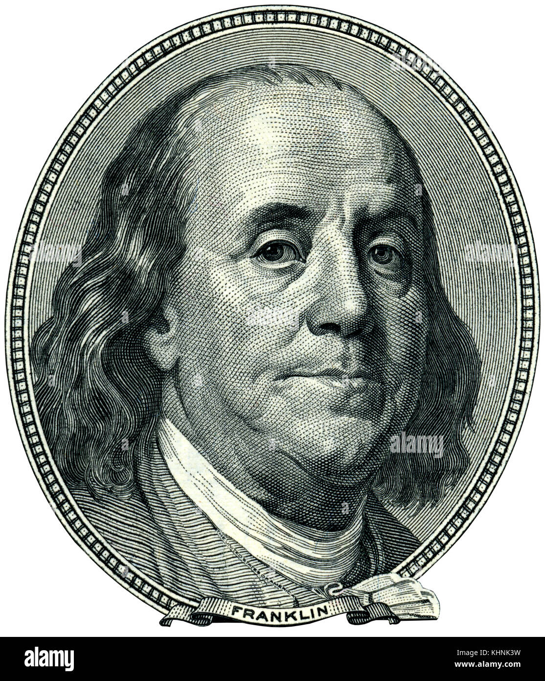 Portrait of U.S. statesman, inventor, and diplomat Benjamin Franklin as ...
