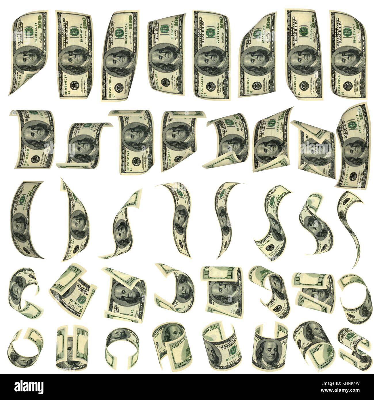 Forty preparations for falling dollars. Isolated on white. All ...
