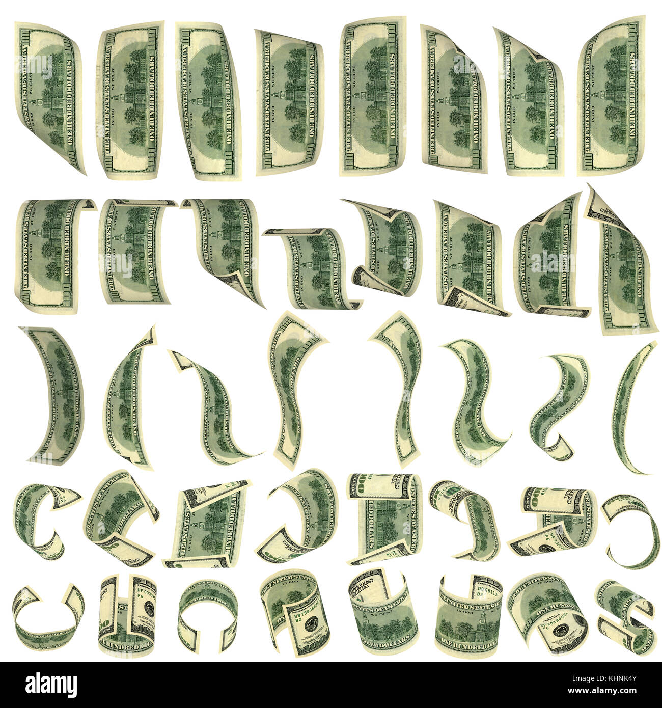 Forty preparations for falling dollars. Isolated on white. All ...