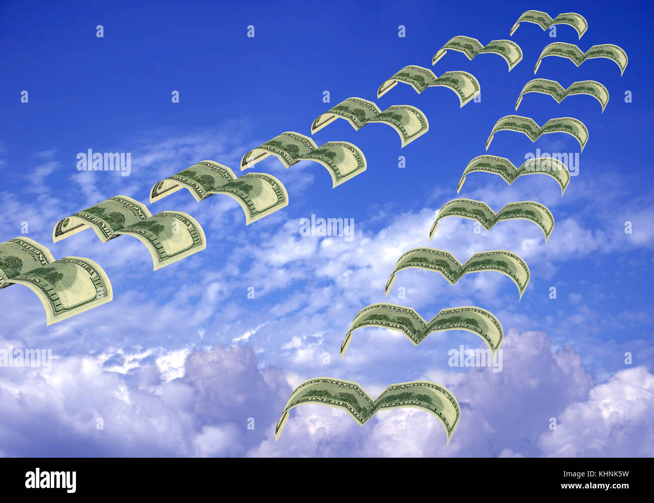 folded dollar bill flying off into the sky. Where is your money going ...