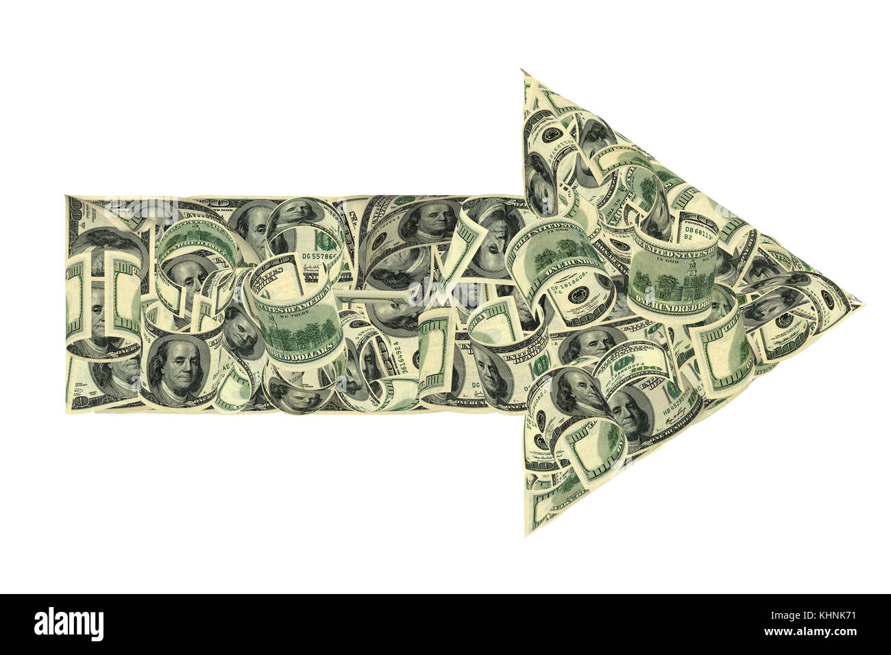 Arrow from dollars. All banknotes different. For giving realness of ...