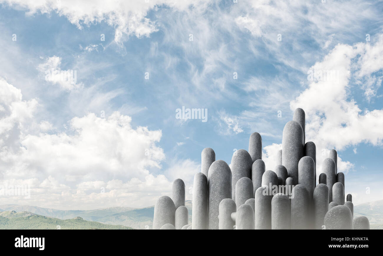 Multiple stone columns with breathtaking landscape Stock Photo - Alamy