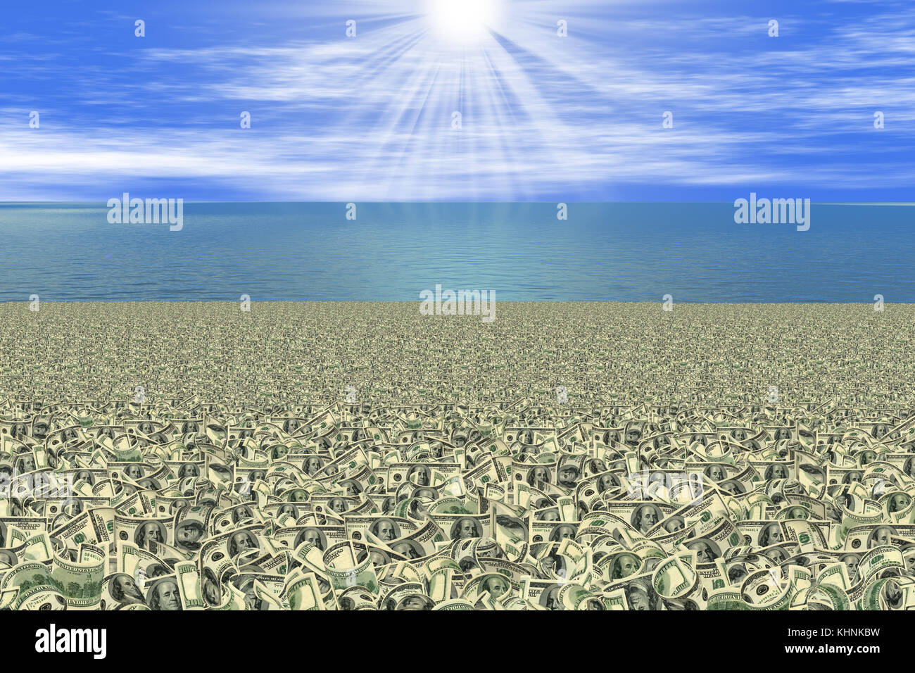 Conceptual image with money land. All banknotes different. For giving ...