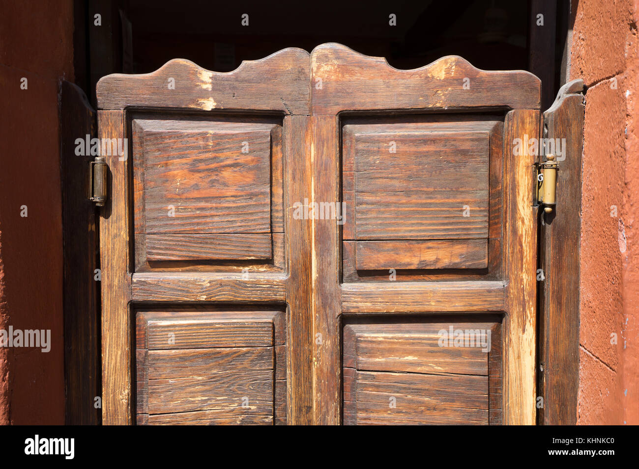 vintage wooden swing door closeup in Mexico Stock Photo - Alamy