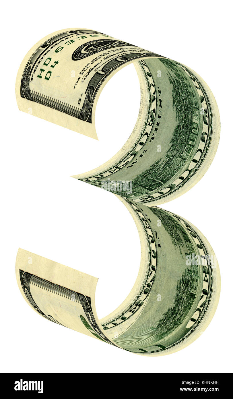 Numbers three dollars. Isolated on white Stock Photo - Alamy