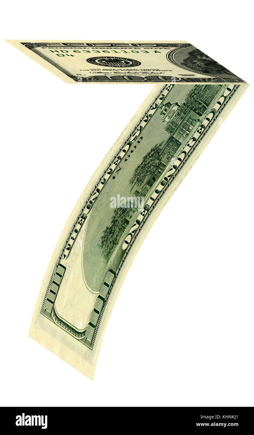 Numbers seven from dollars. Isolated on white Stock Photo - Alamy