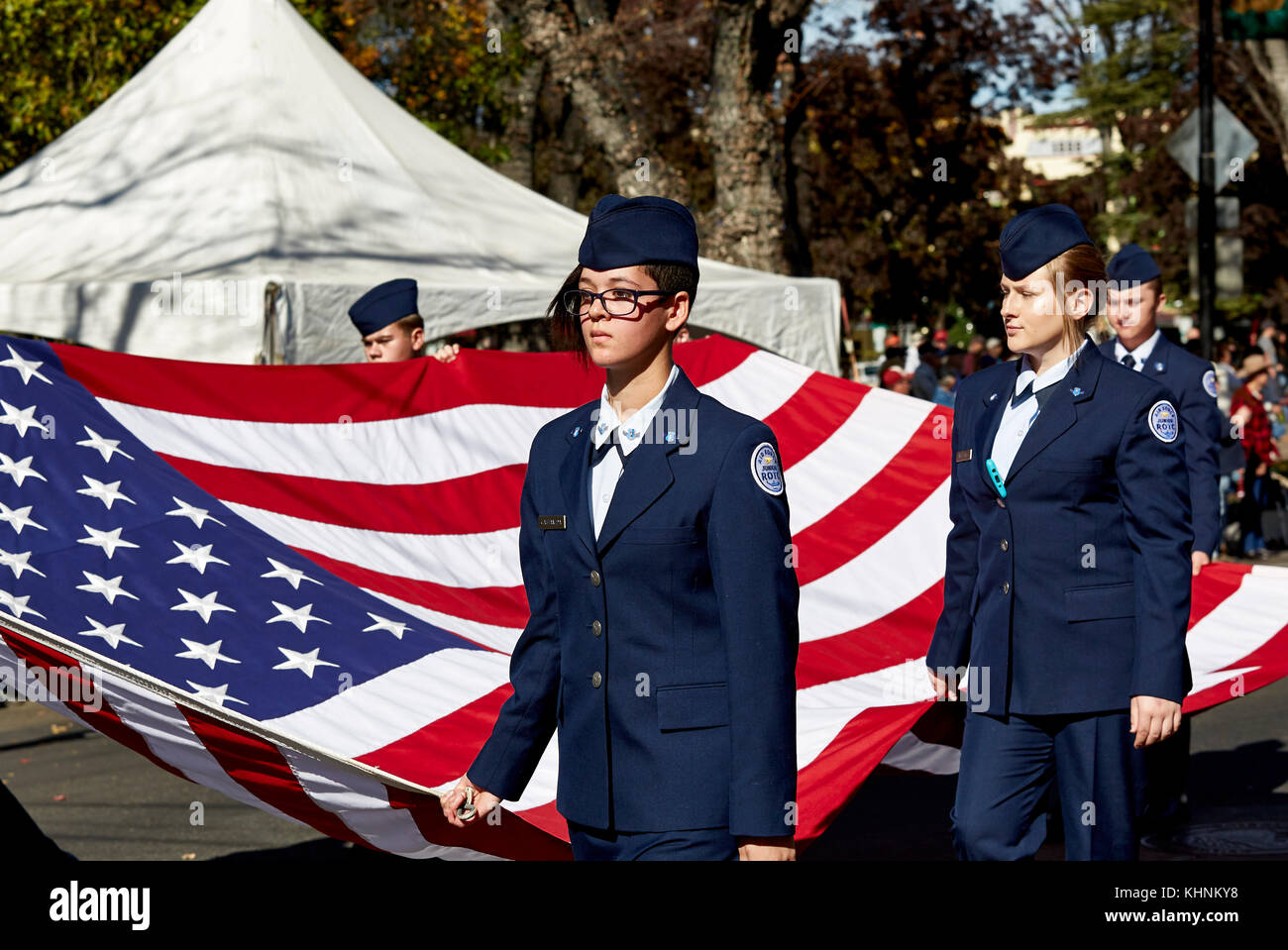 Rotc carrying usa flag american hi-res stock photography and images - Alamy