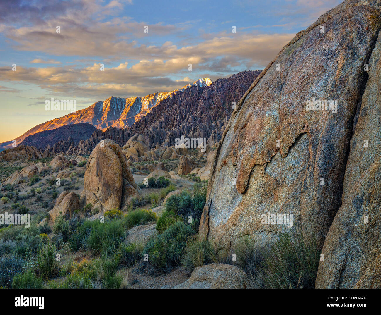 Boulders and mountain range, Temblor Range, Carrizo Plain National ...