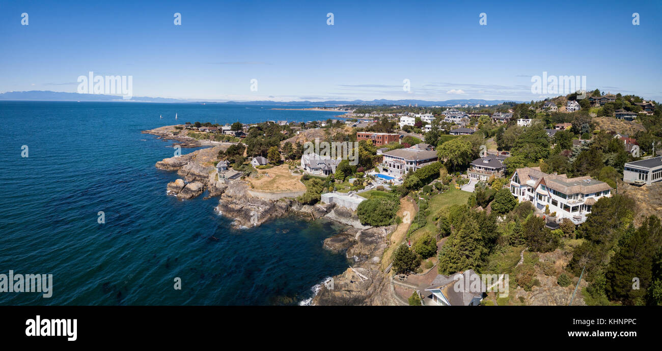 Aerial panoramic landscape view of a beautiful rocky shore on Pacific ...