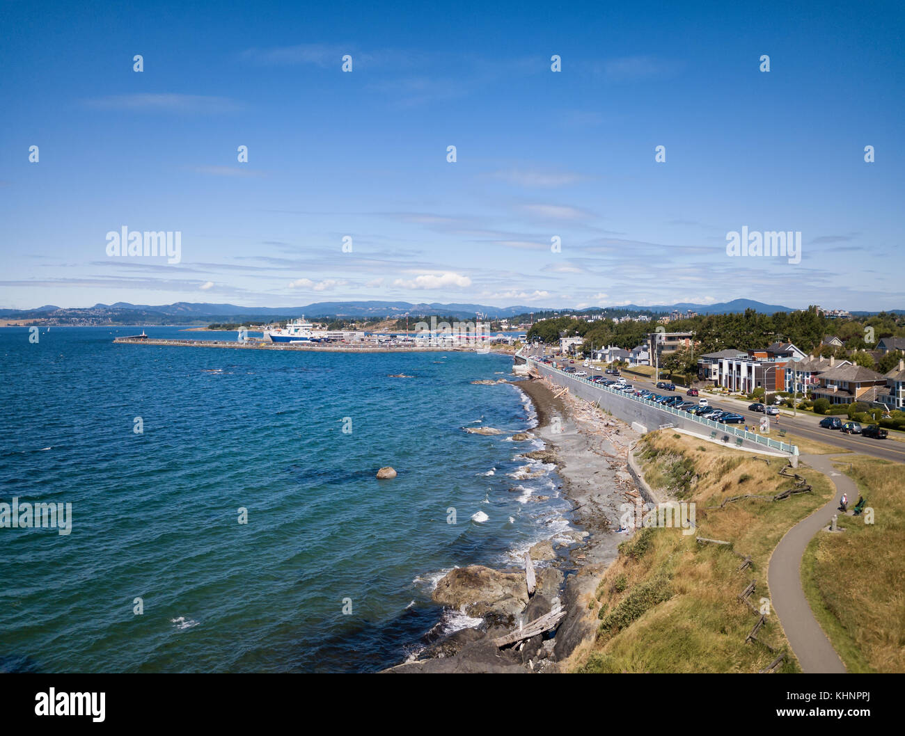 Aerial panoramic landscape view of a beautiful rocky shore on Pacific ...