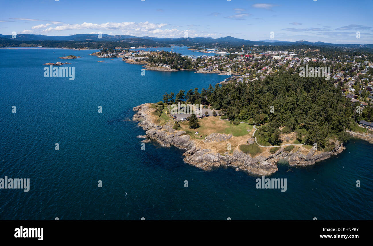 Aerial panoramic landscape view of a beautiful rocky shore on Pacific ...