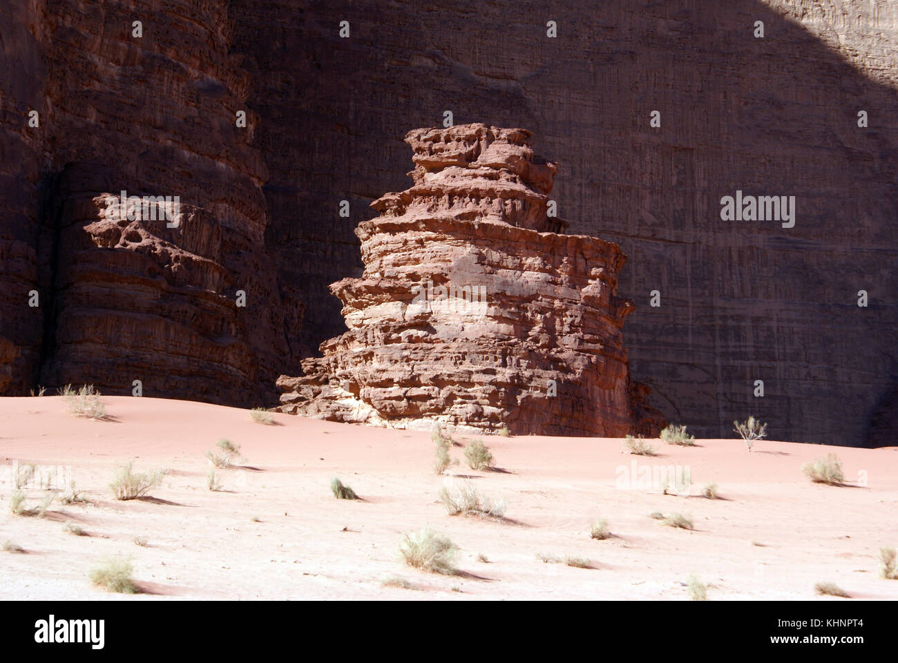Rock formations and sand in Wadi Rum, Jordan Stock Photo - Alamy