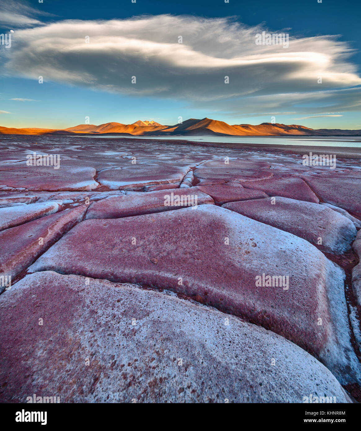Salar de Talar salt flat and Piedras Rojas lava flow in altiplano ...