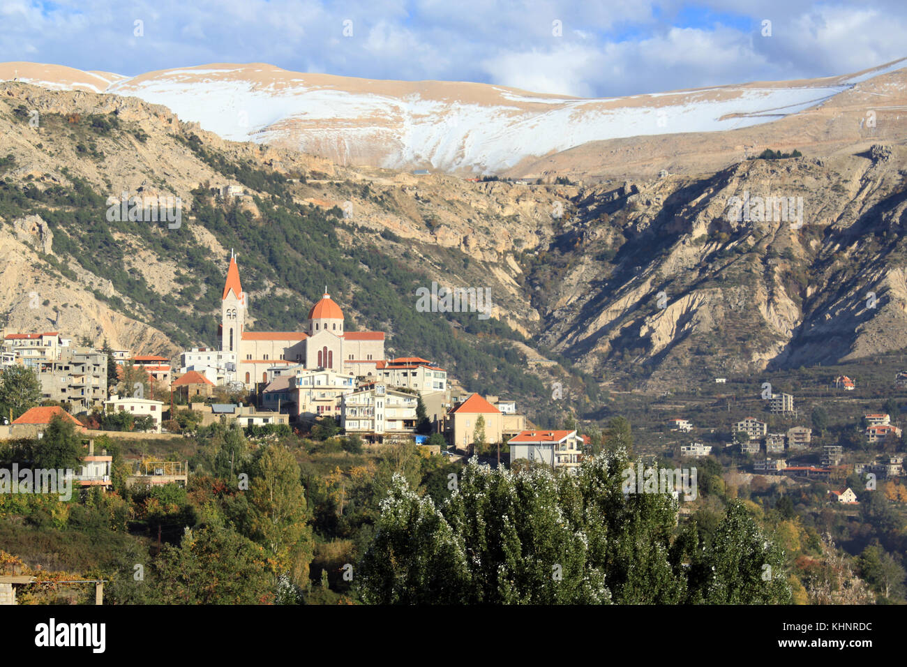 Mount, snow and town Bcharre in Lebanon Stock Photo - Alamy