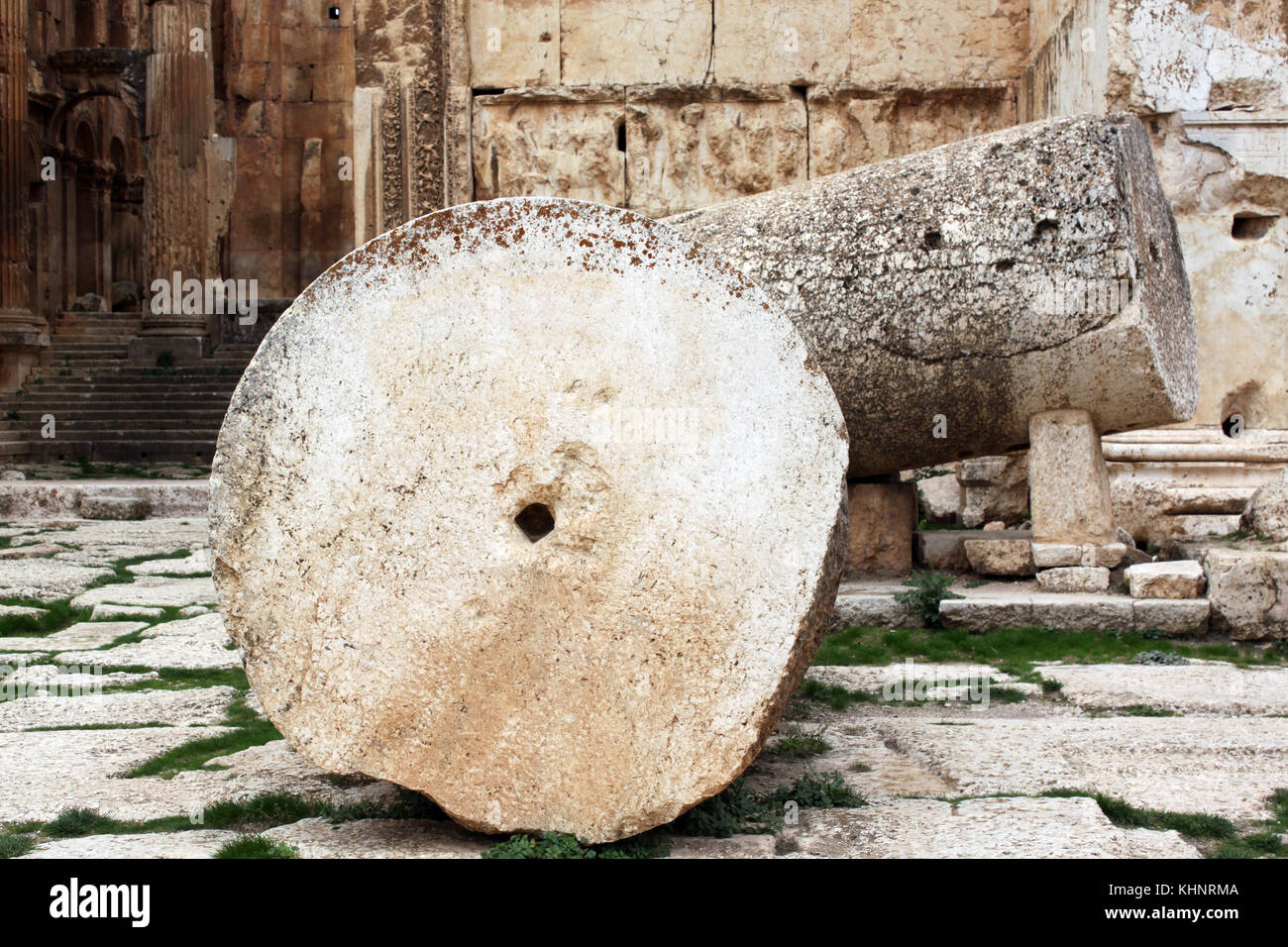 Big columns near entrance of Baahus temple in Baalbeck, Lebanon Stock ...