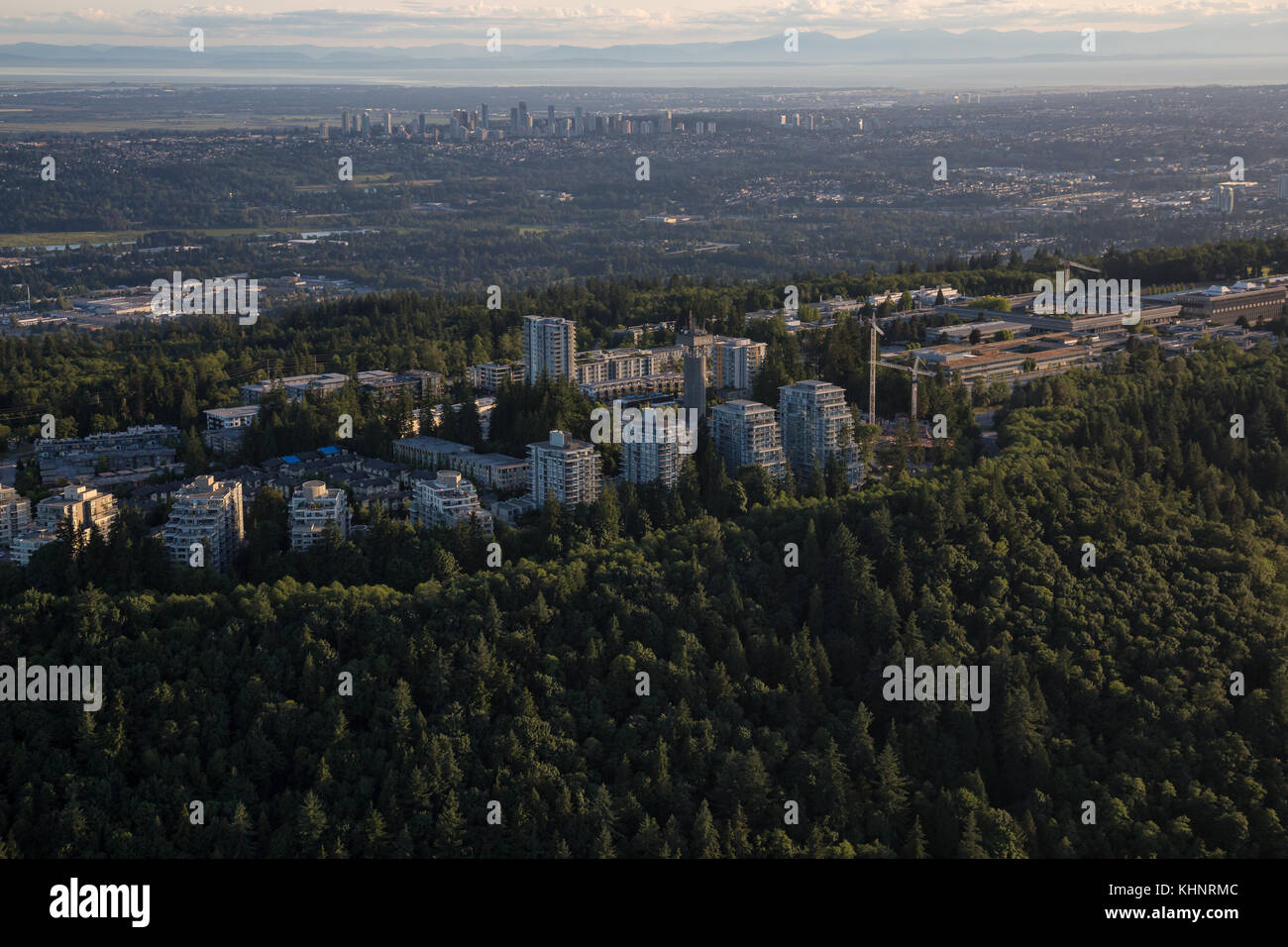 Aerial view of SFU on top of Burnaby Mountain, Vancouver, British ...