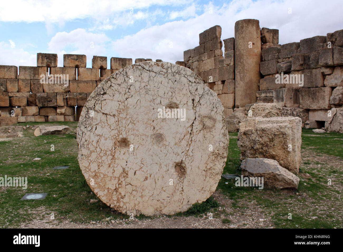 Big marble column and ruins of temple in Baalbeck, Lebanon Stock Photo ...