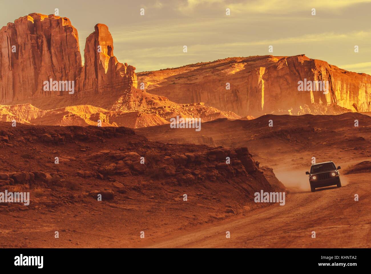 Off Road Drive in Arizona Countryside. Red Sandstones Desert Road with ...