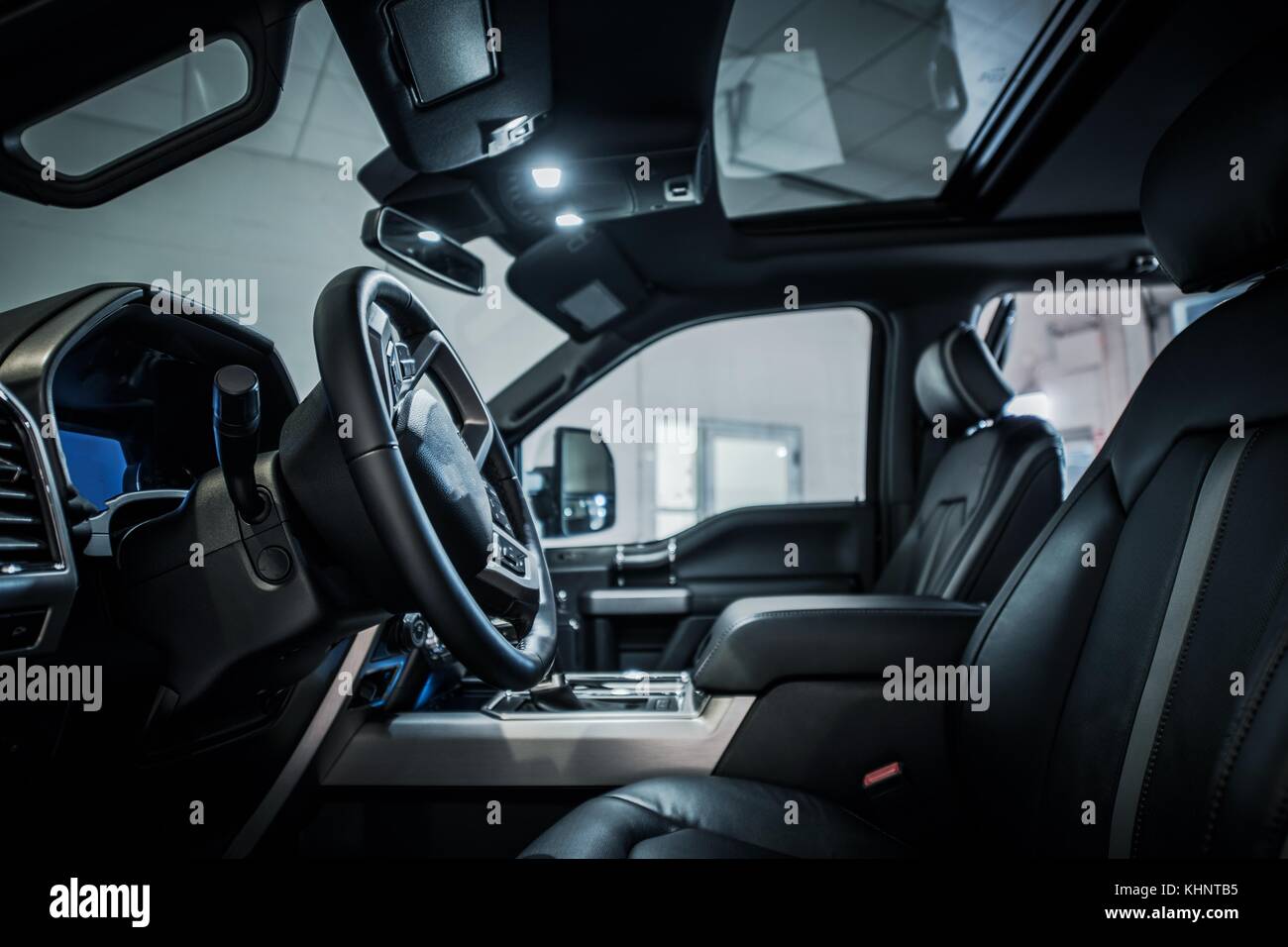 Modern Pickup Dark Interior. Spacious Truck Cabin Stock Photo - Alamy