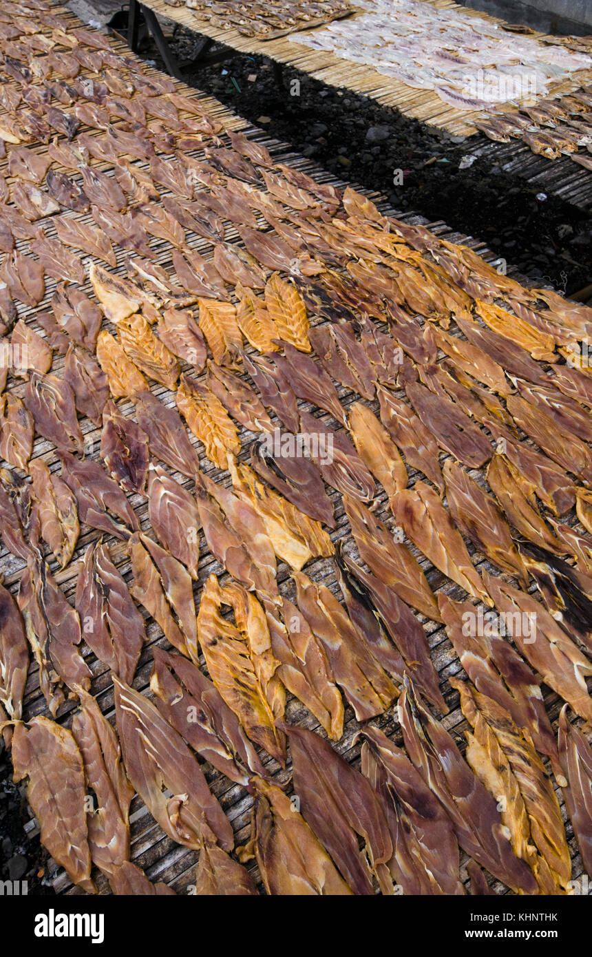 Drying fish in fish market, Banda Islands, Banda Sea, Indonesia Stock ...