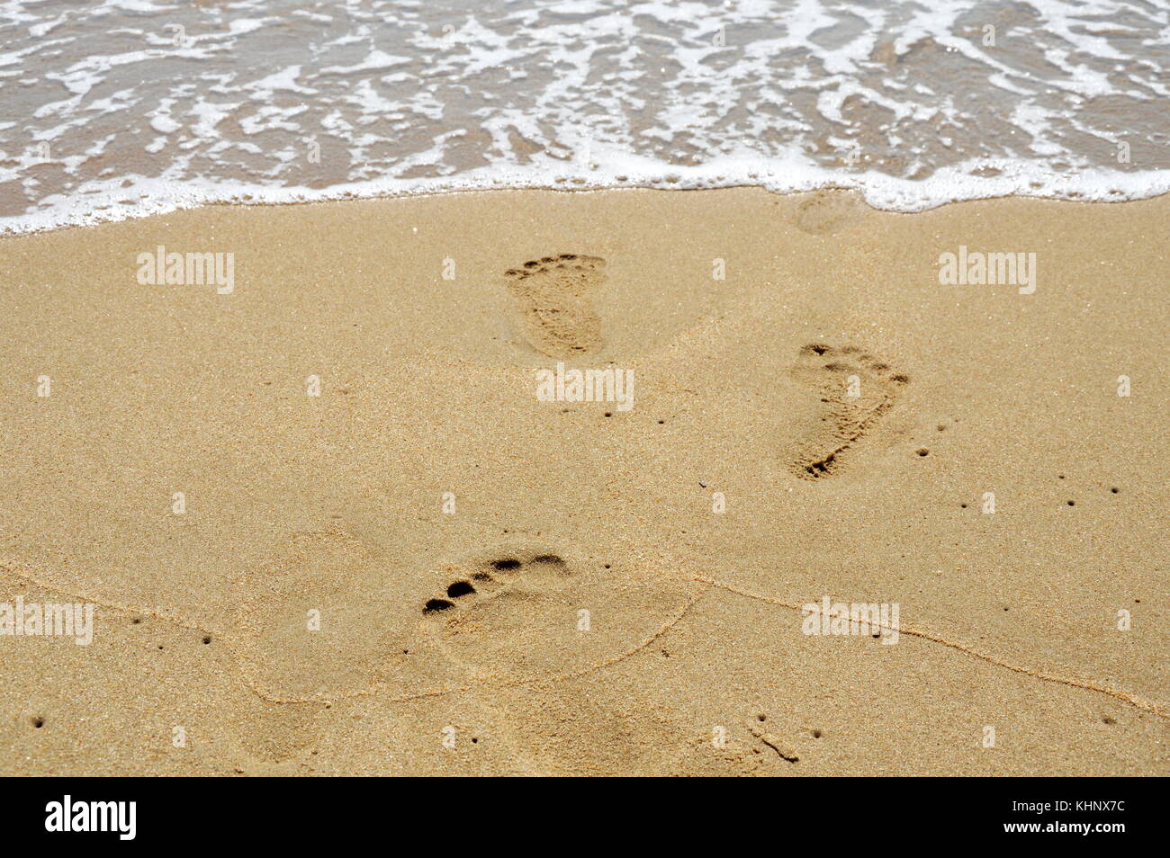 sea water flow to foot step on the beach Stock Photo - Alamy